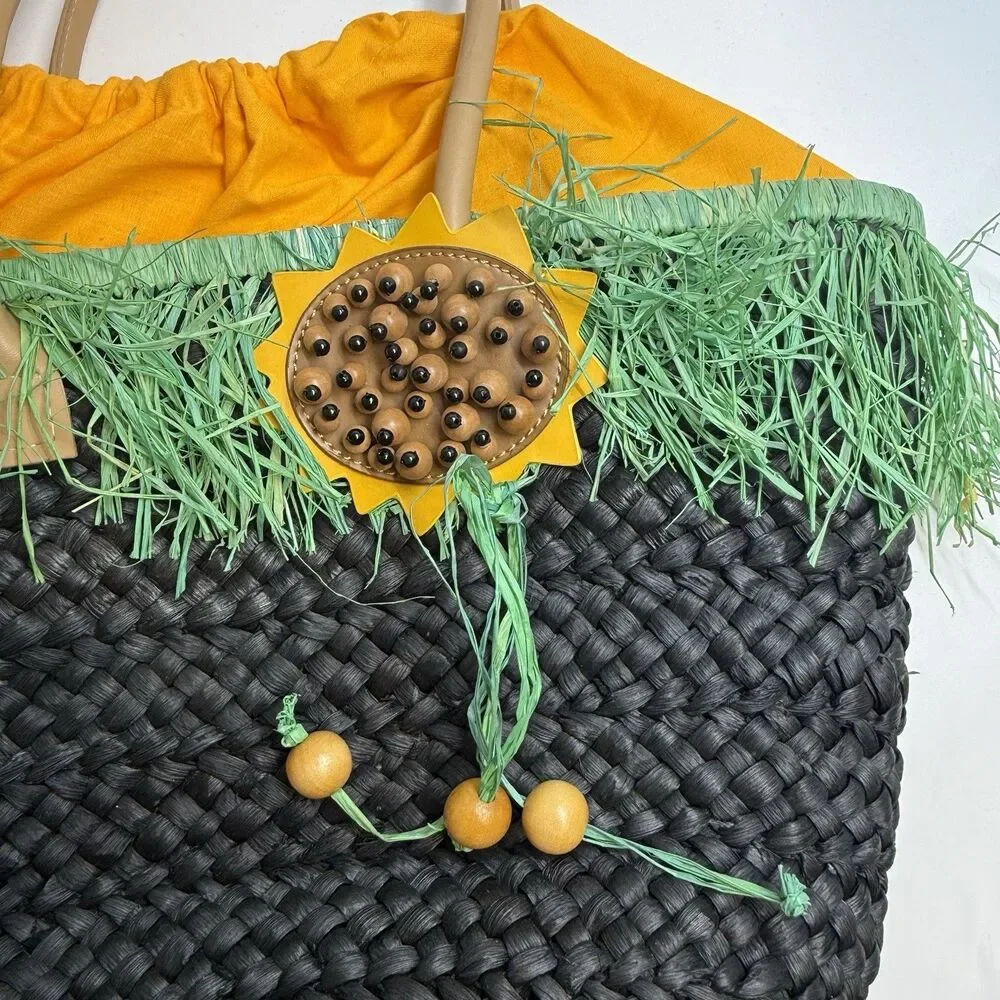 Michael Simon | Bags | Michael Simon Leather And Wood Flower Straw ...